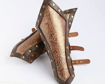 Large Brown Gothic Style bracers by Crimson Chain Leatherworks