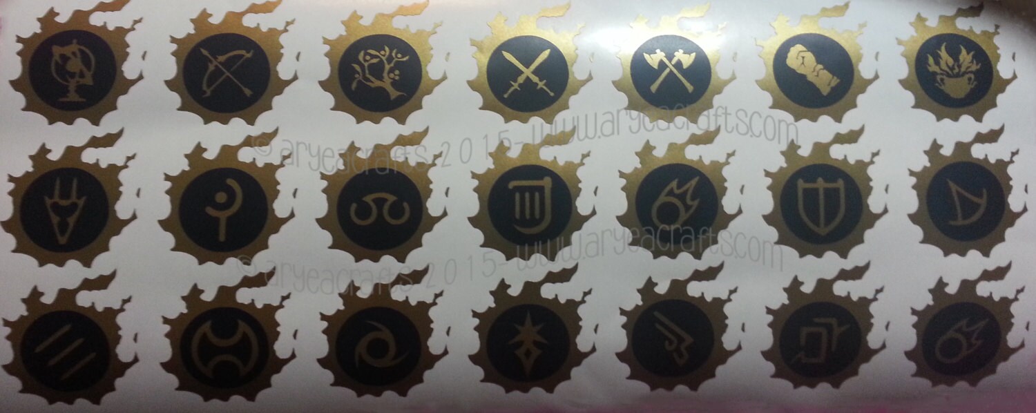 Colored/Layered FFXIV Job & Class Vinyl Decals Full page of