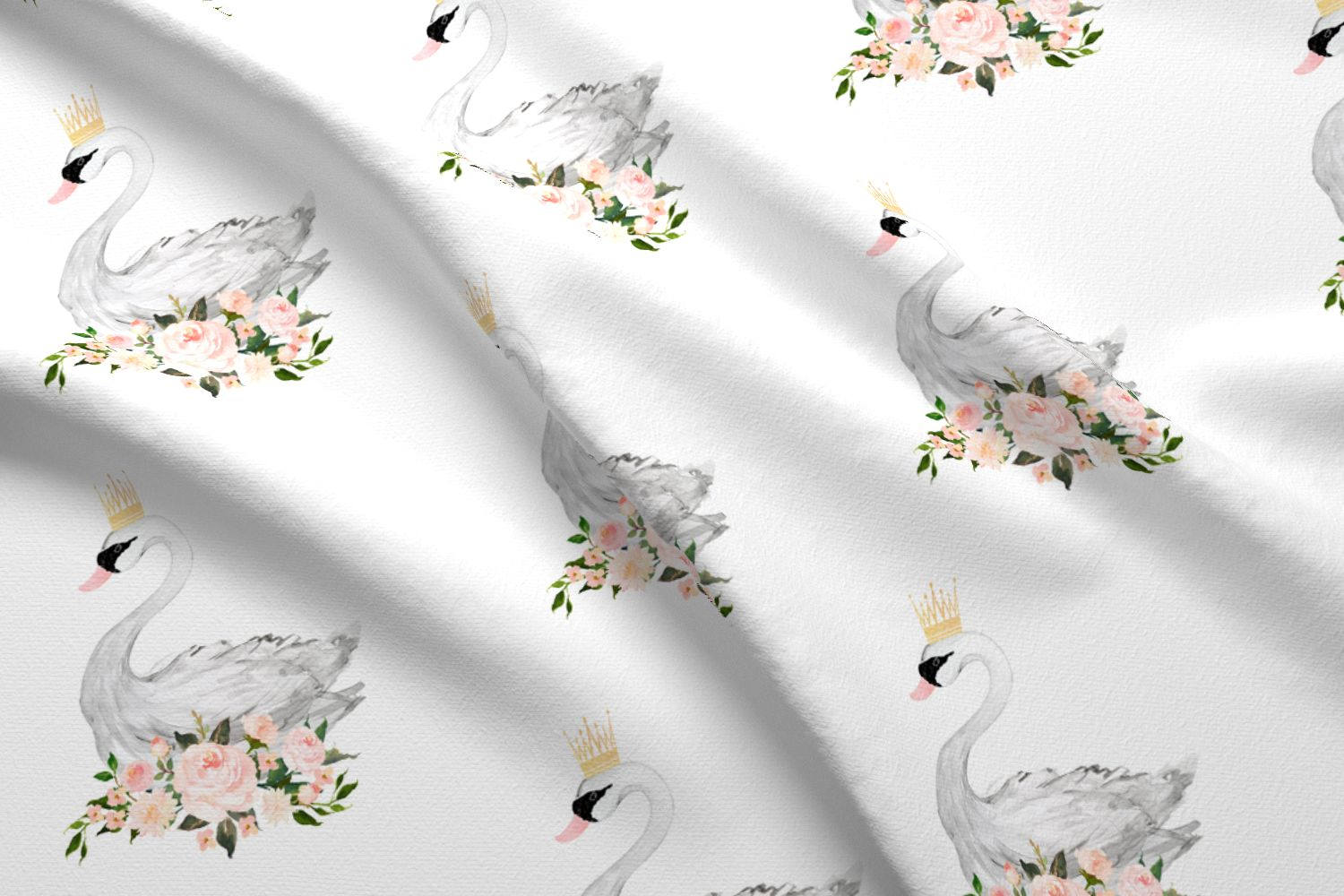 Swan Fabric Swan With Roses In White By Shopcabin
