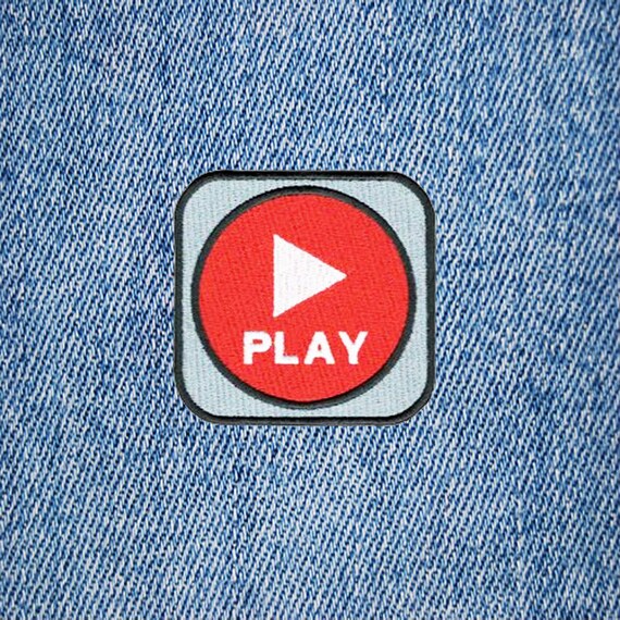 Cool PLAY Button Embroidered Patch 8cm Applique