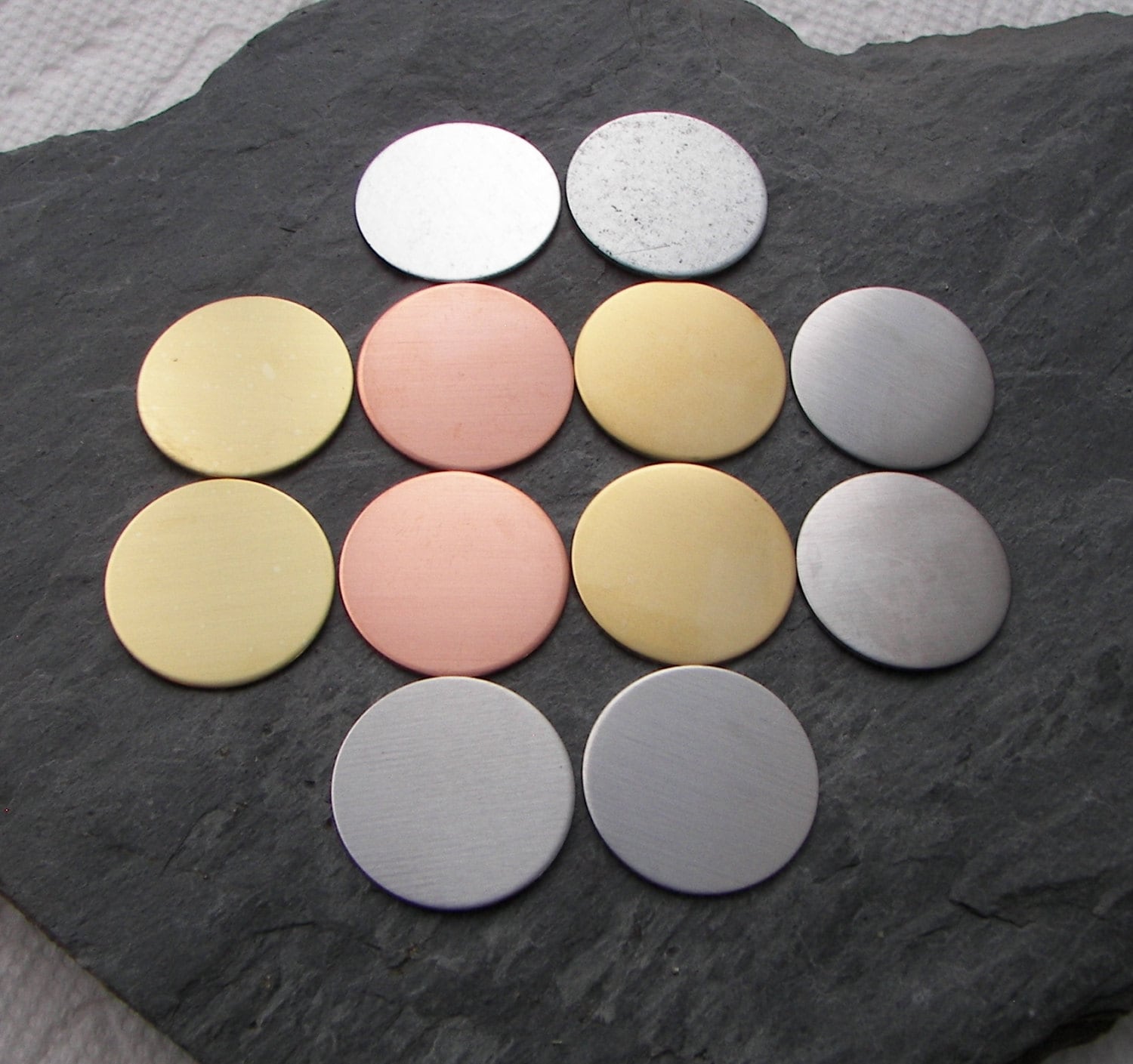 Sampler 12 1 round metal discs circles-2 each metal