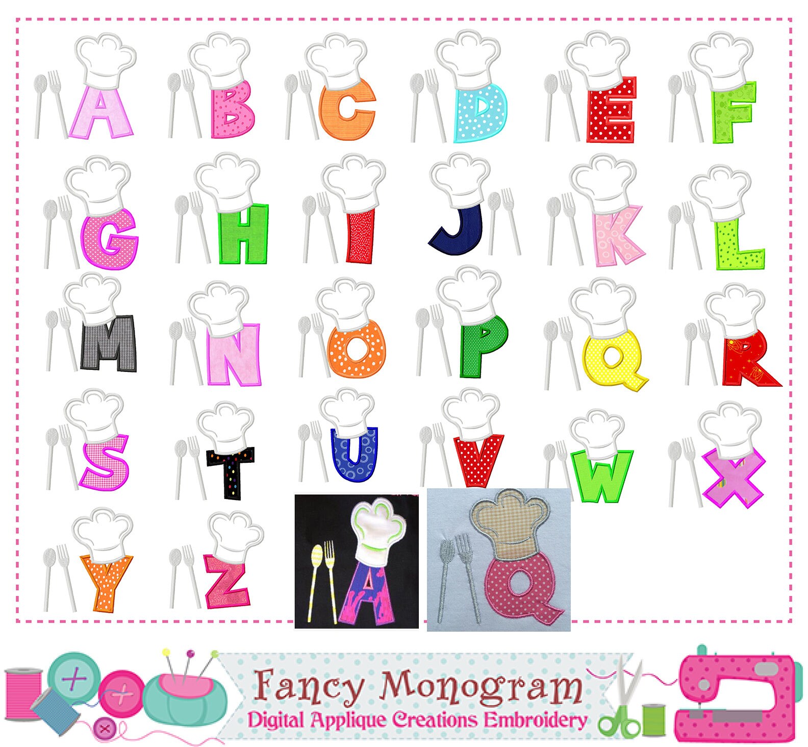 Apliques de Letras de sombrero de chef Chef monogramas
