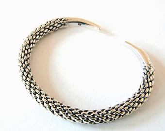 925 Sterling silver bangle braided bracelet handmade artisan