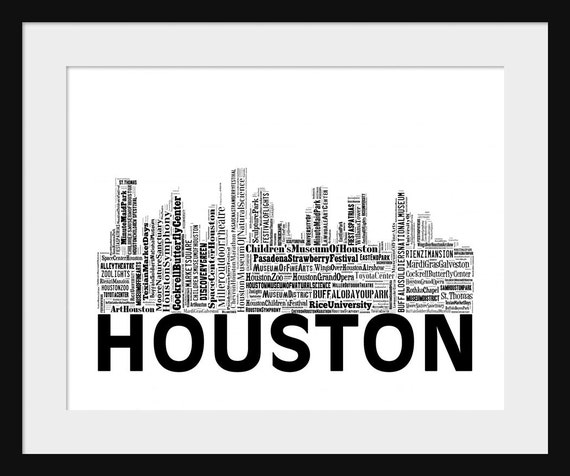 Houston Skyline Word Art Typography Print Poster Title