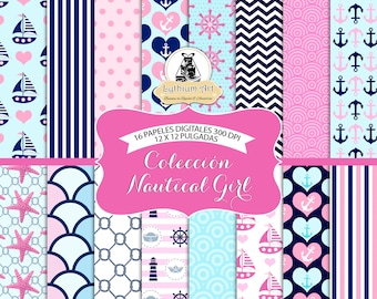 Nautical Digital Paper Pack 4th of July Instant Download Red