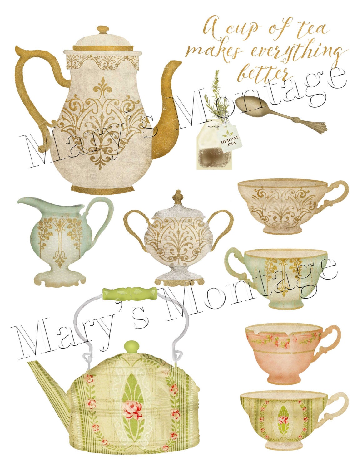 Tea Time clip art PNG's printable download