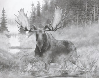 Bull elk drawing | Etsy