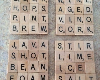 Beer themed Scrabble tile coasters set/4