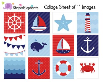 Nautical Clip Art Sail Boat Clipart Red and Navy Digital