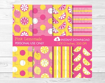 Pink Lemonade Digital Paper Pink Lemonade Party