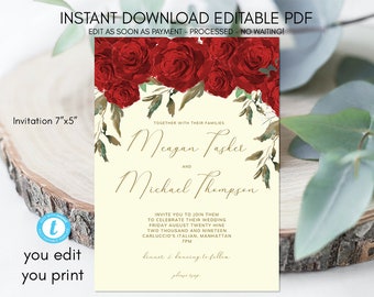 Red rose invitation | Etsy