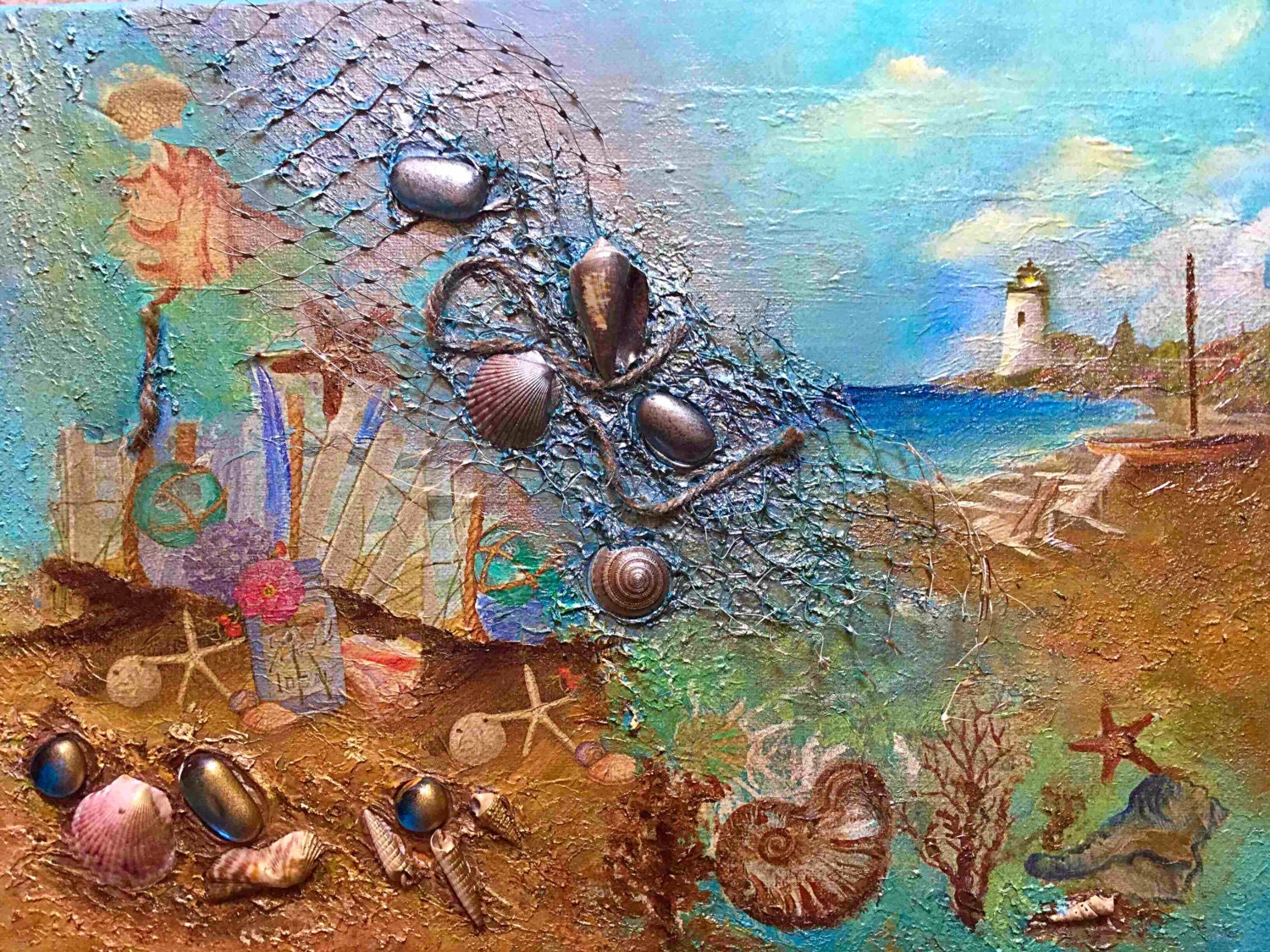 Seascape 3D Mixed Media Collage Nautical Nostalgia acrylic