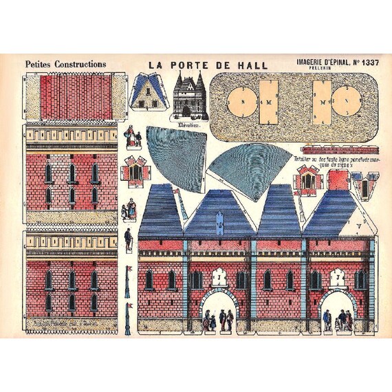 5x Vintage PAPER MODEL BUILDINGS Printable Sheet Scans
