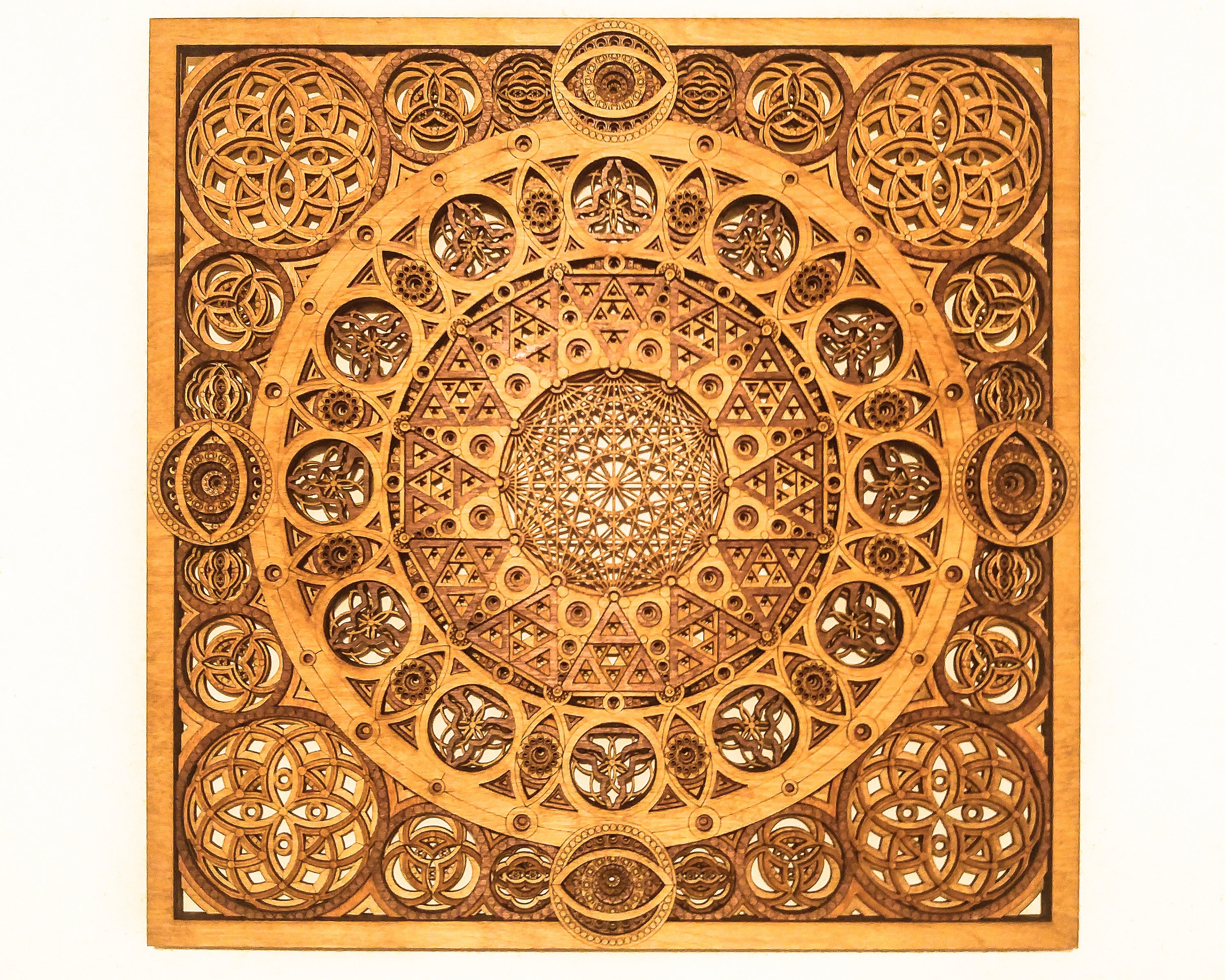 Square Mandala Laser Cut Wood Art Meditation Buddhas Seed of