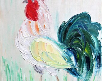 Rooster Paintings Etsy