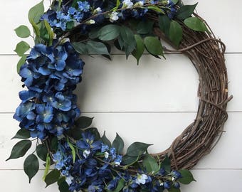 Blue floral wreath | Etsy