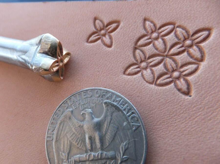 012-07 MINI Square Flower Leather stamp homemade Custom