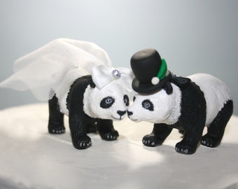 Panda bear wedding cake topper bride and groom decorations