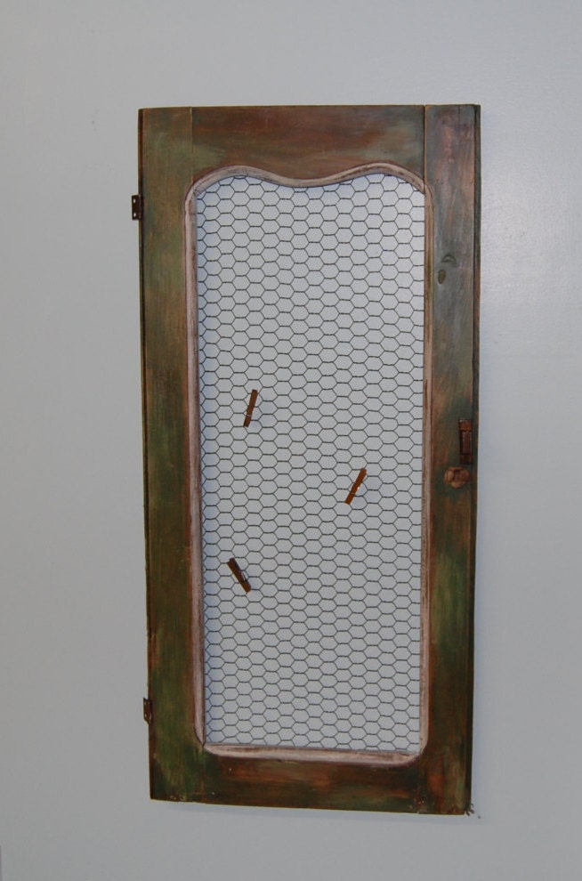 Hand Painted Vintage Cabinet Door Chicken Wire Message