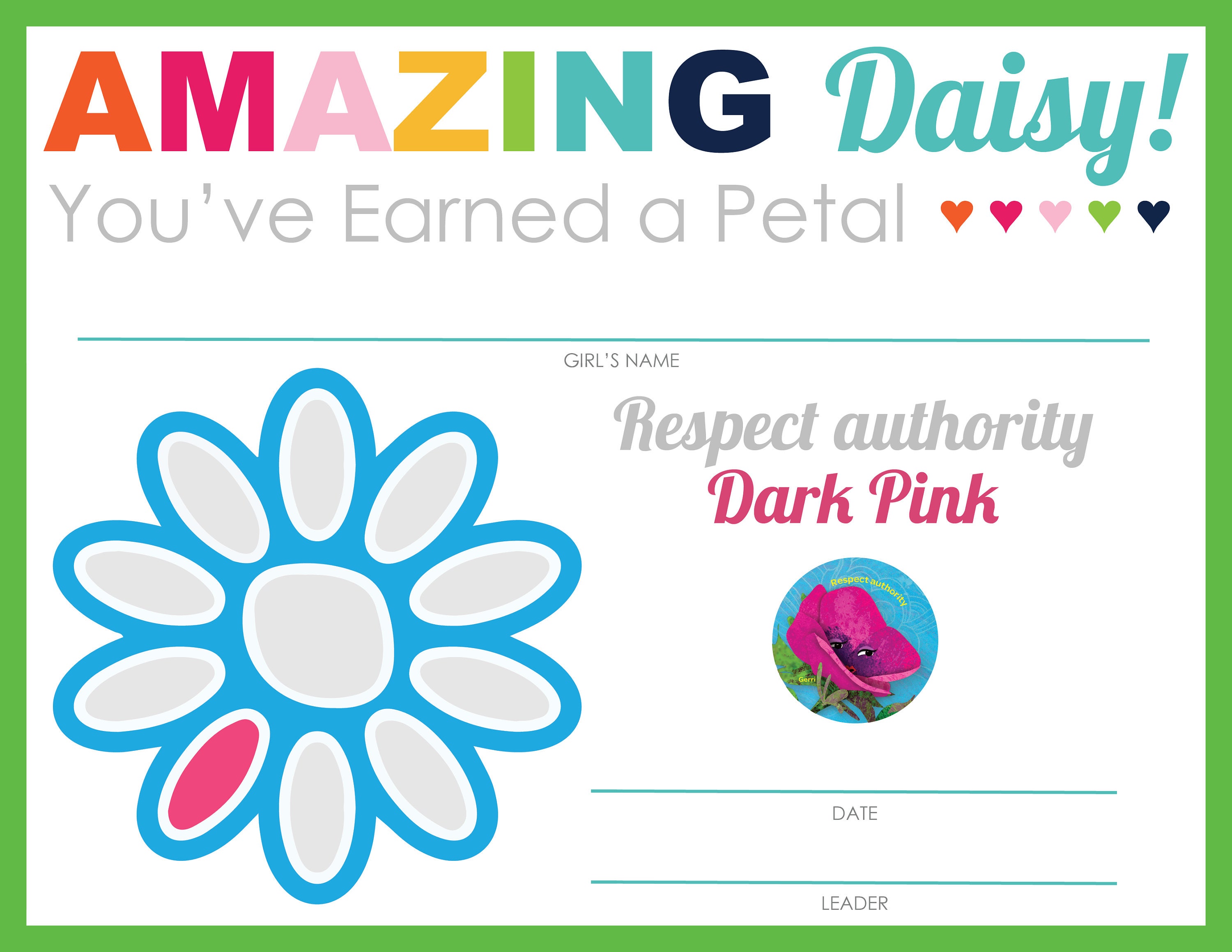 Girl Scout Daisy Petal Certificate