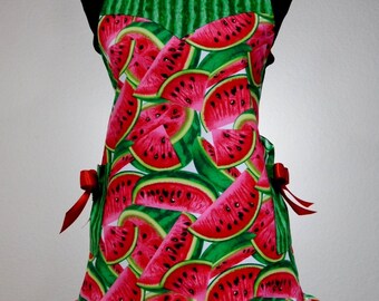 Women's Halter Apron Summer Watermelon Stripes Aqua