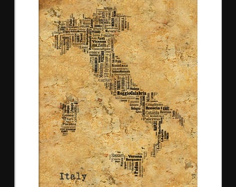 Italy Map Typography Map Poster Print Text Map