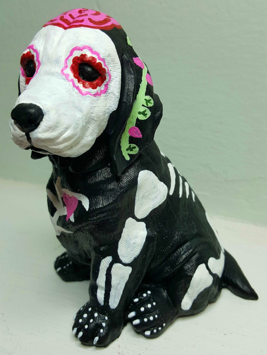 Day of the Dead Beagle Hound Basset Sugar Skull Dog Statue