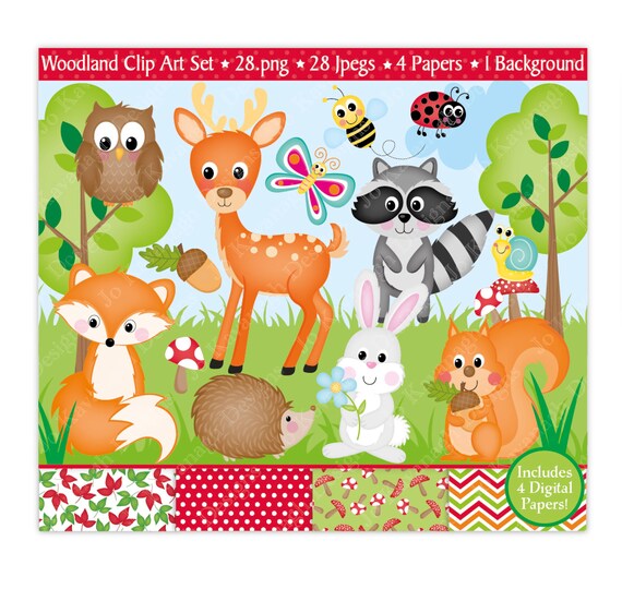Woodland Animals ClipartWoodland Digital PapersWoodland