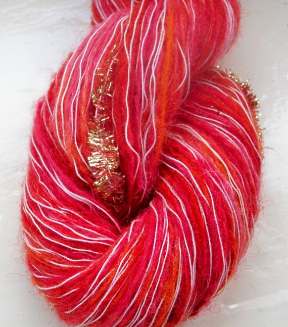 Hand painted novelty yarn 50g red scarlet orange