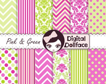 Pink Peonies Floral Digital Paper Scrapbook Paper Digital