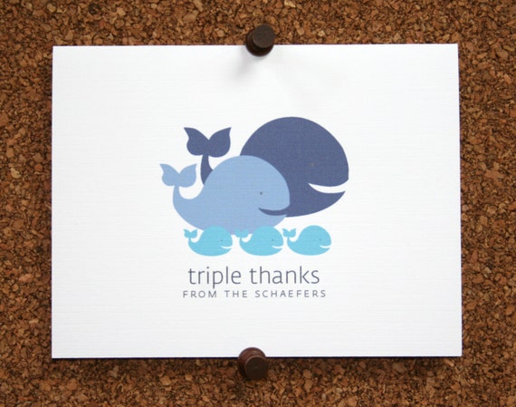 Whale Baby Triplet Thank You Cards. Triplet Baby Shower Thank