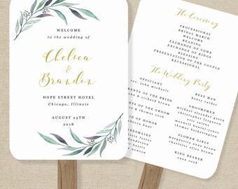 Wedding Program Fan Template printable rustic wedding fan