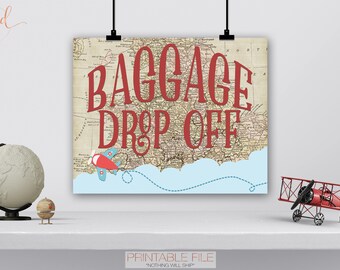 Vintage Travel Airplanes Birthday Party Sign In-Flight Snacks