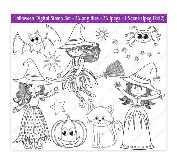 Halloween Digital StampsWitch Digital StampsHalloween