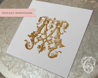 Vintage Wedding Crest Initial M Digital Download