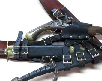 3 Inch Brown Leather Pirate Pistol and Sword Baldric with
