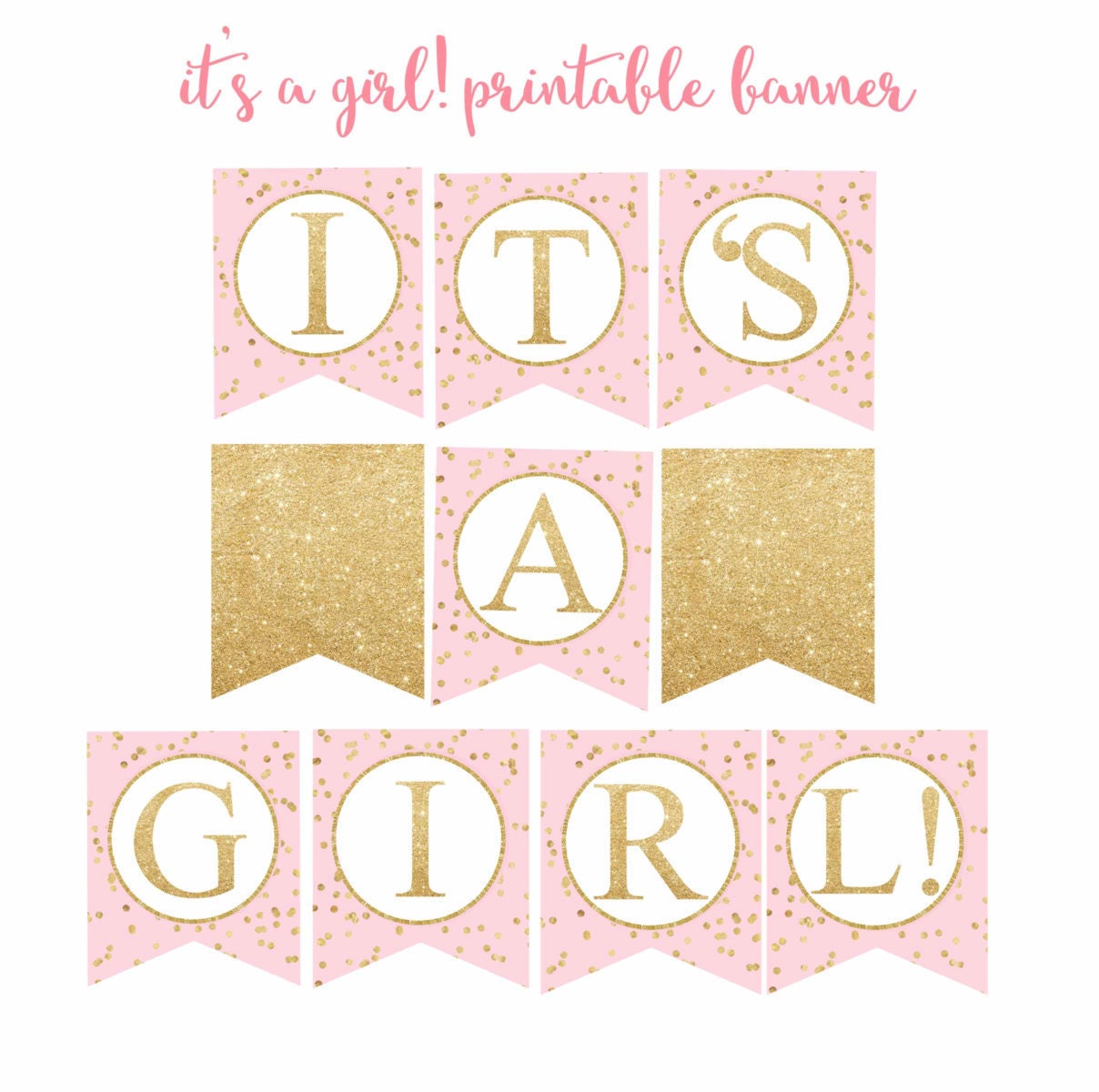 Pink and Gold Baby Shower banner It's a girl banner