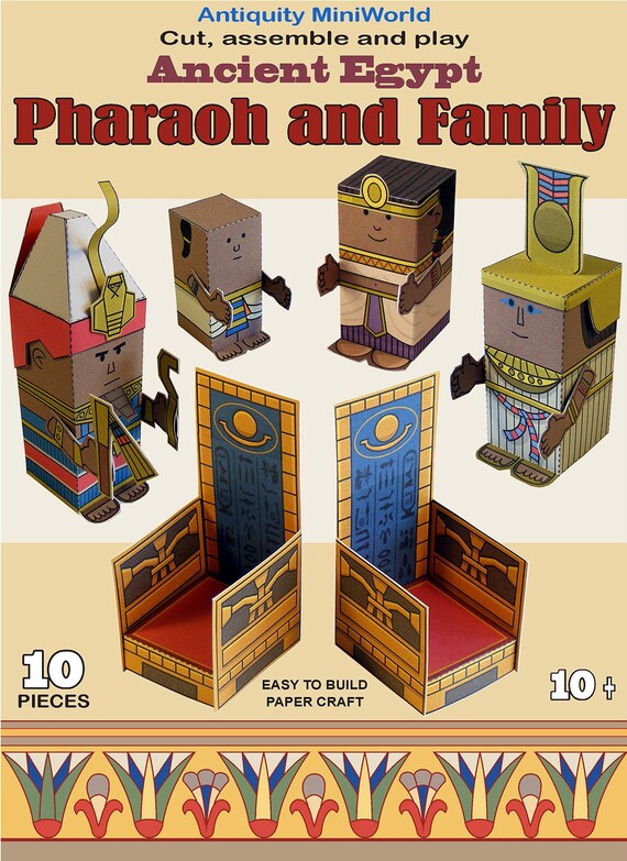 Egyptian pharaoh and family Mini-people paper toys. Cut