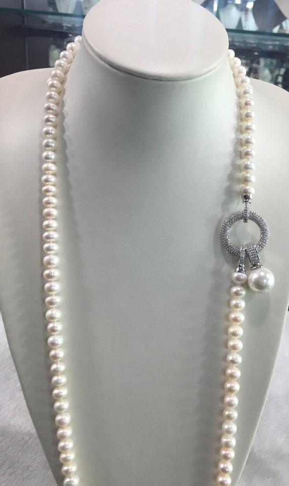 Long Pearl Necklace 9 10mm Freshwater Pearl Necklace Ivory