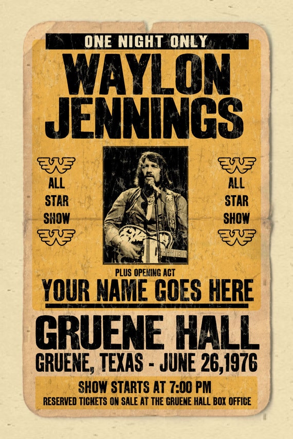 Your Name on a Waylon Jennings concert poster