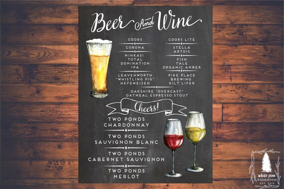 Beer and Wine sign Printable Bar Menu sign Wedding Bar sign