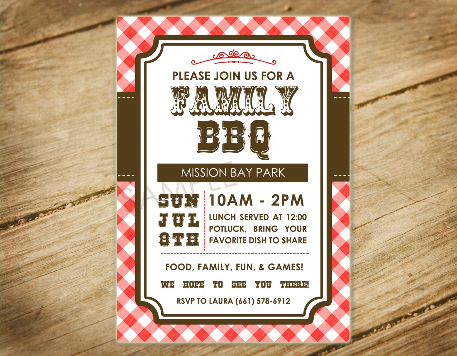Family BBQ Picnic Family Reunion Western Themed Invitation