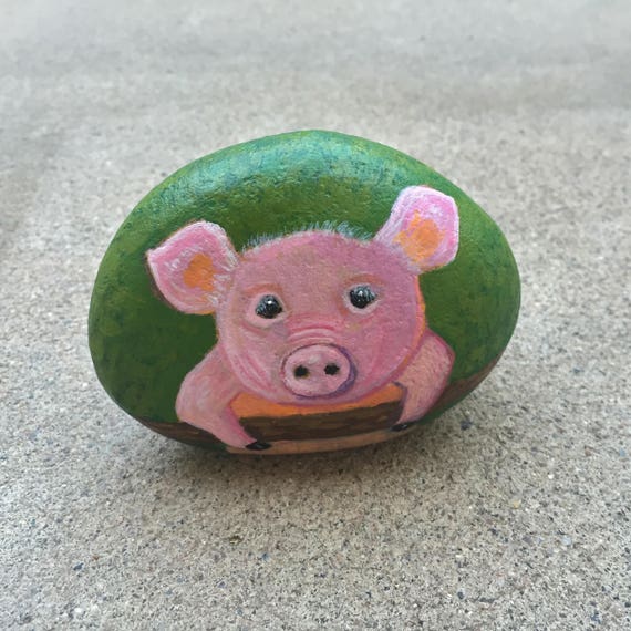 Pig Painted Rock Pig Art Baby Pig For the Kitchen For your