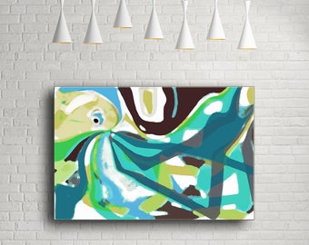 Yellow Octopus Print Cubism Octopus Print 8x10 Inch Print