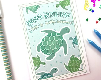 Turtle birthday card | Etsy