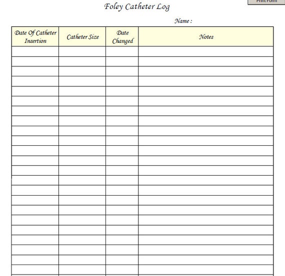 Fillable Foley Catheter Log / PDF/ Digital Health forms/ Fillable Foley Catheter Log / PDF/ Digital Health forms/