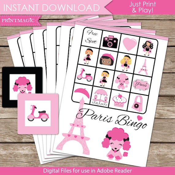 Paris Bingo Printable Party Game Paris Birthday Party Game