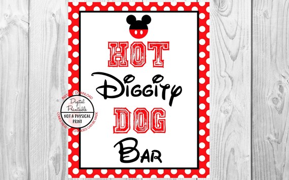 Hot Diggity Dog Bar Sign Mickey Mouse Birthday Party Sign