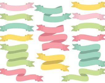 Digital Ribbon Banner Clipart Rainbow Border Frame Tag Ribbon