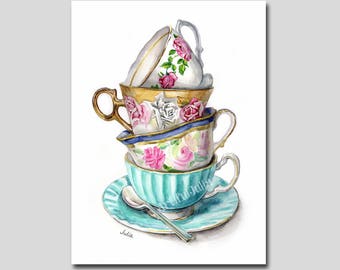 Teacup art print | Etsy